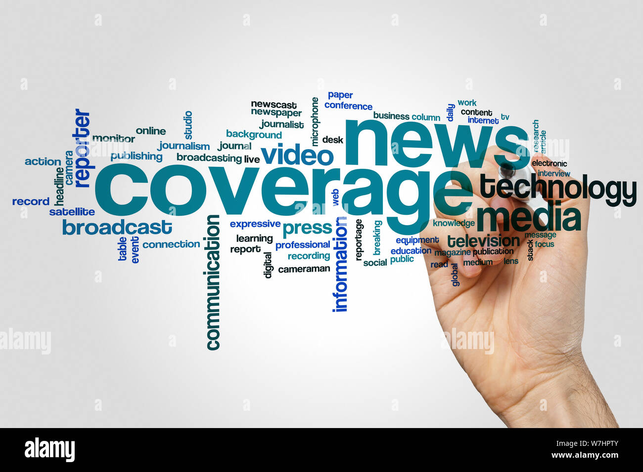 News coverage word cloud concept Stock Photo - Alamy
