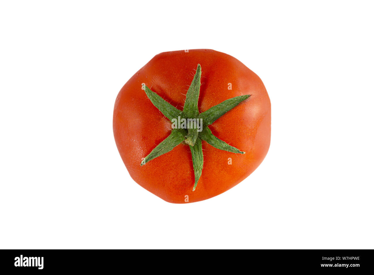 single fresh red tomato isolated on white. top view. fresh vegetable ...