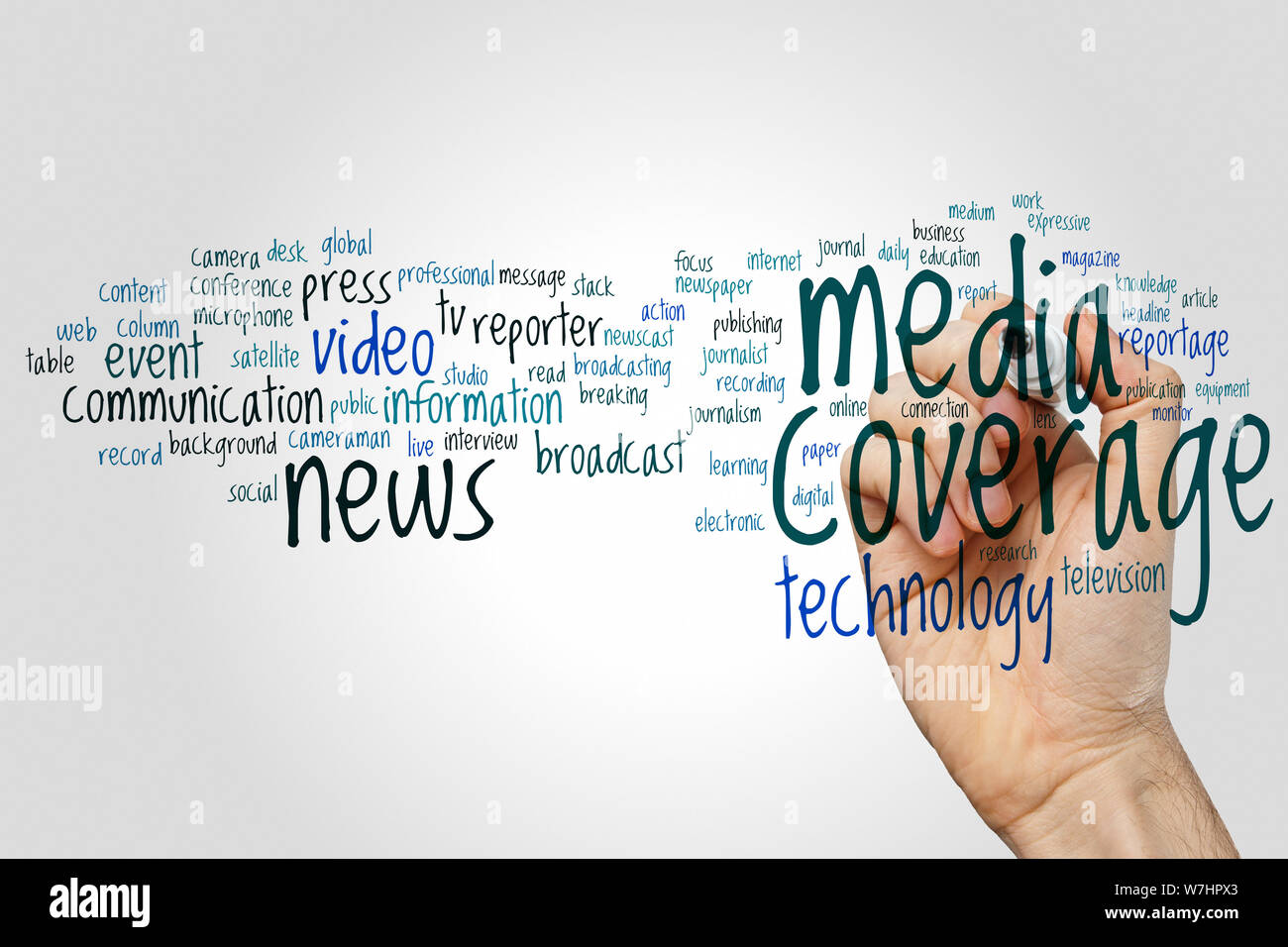 Media coverage word cloud concept Stock Photo - Alamy