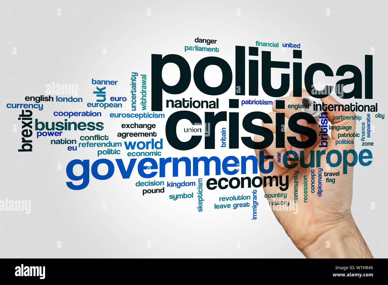 Political crisis word cloud concept Stock Photo - Alamy