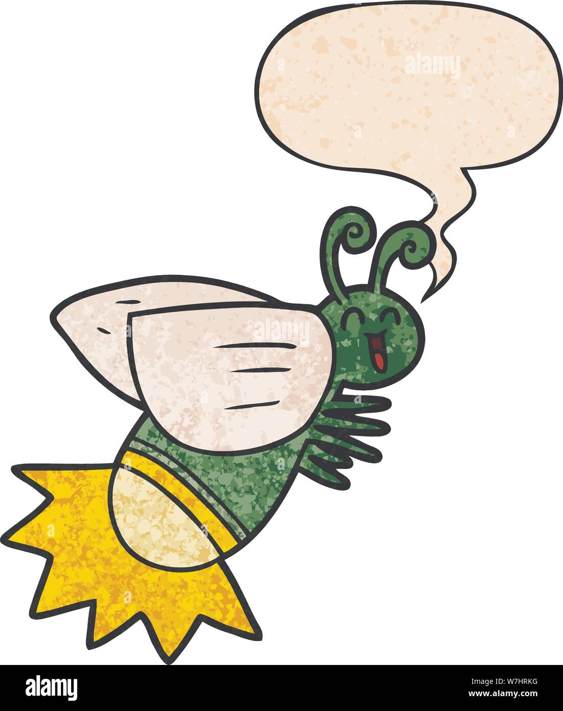 cartoon glow bug with speech bubble in retro texture style Stock Vector ...