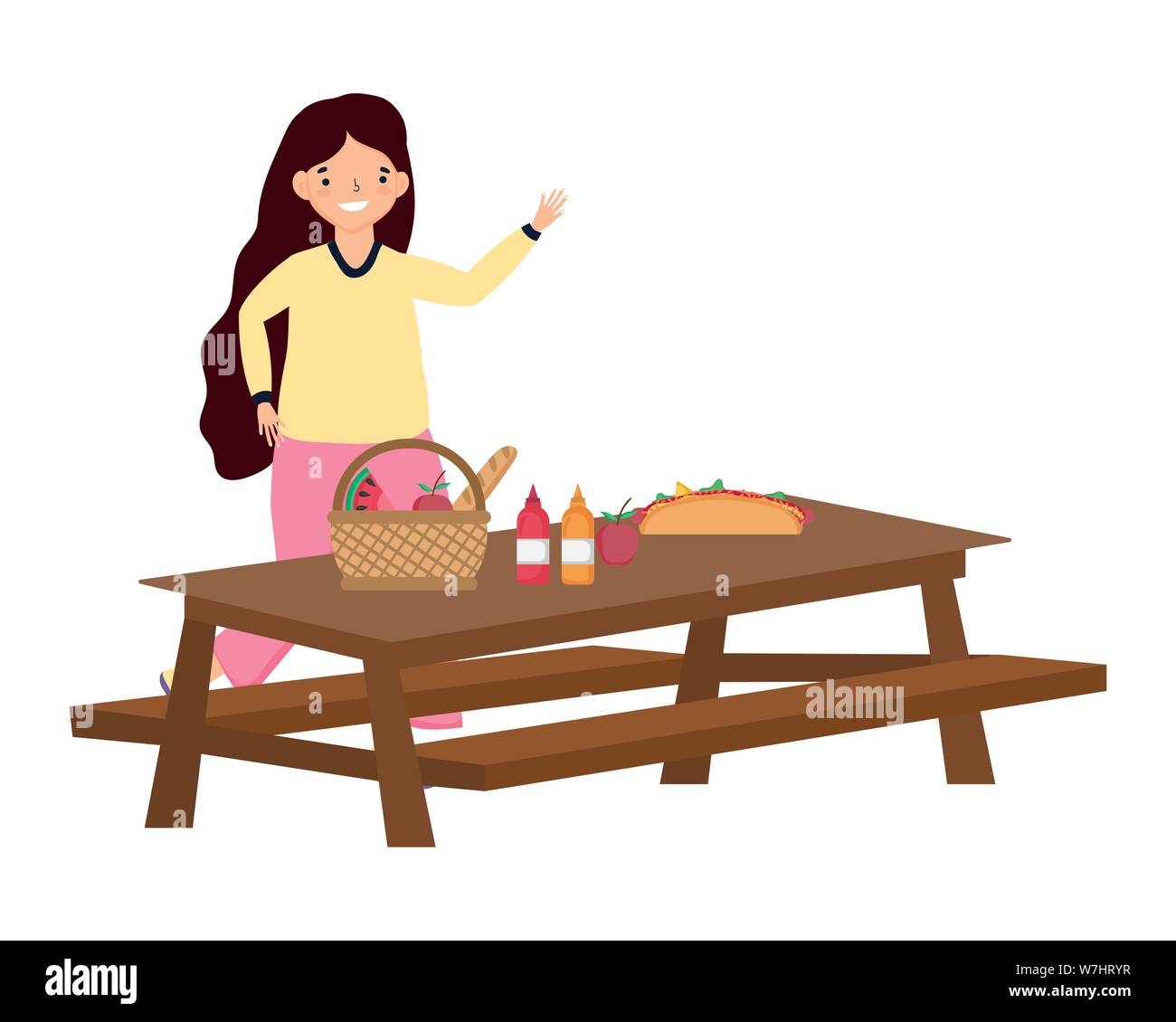 Woman cartoon having picnic design, Food summer outdoor leisure healthy ...