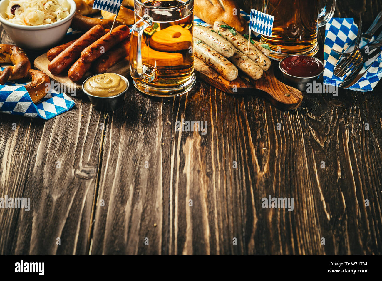 October fest concept - traditional food and beer served at event Stock ...