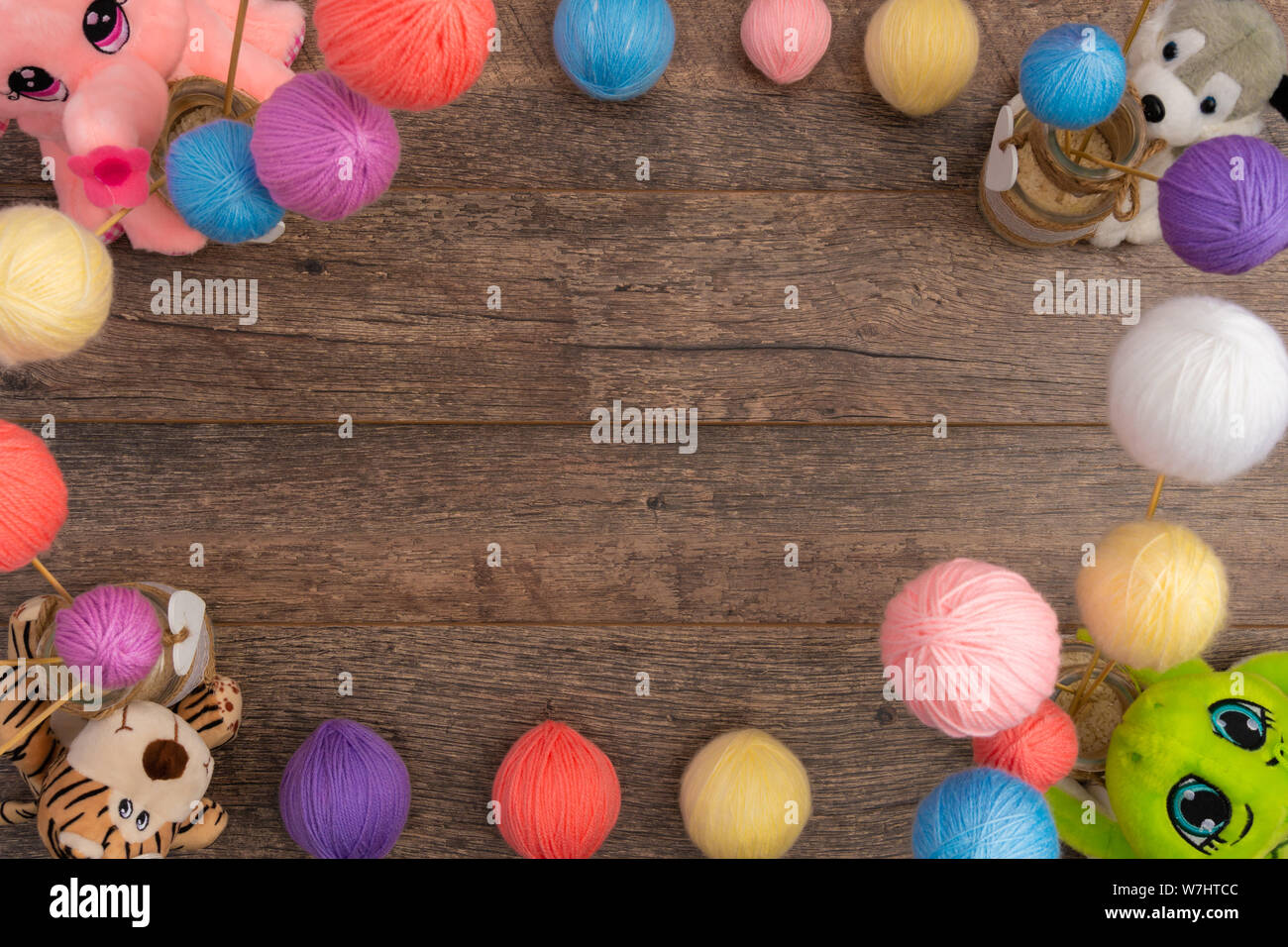 Pastel color wool balls and soft animals Stock Photo - Alamy