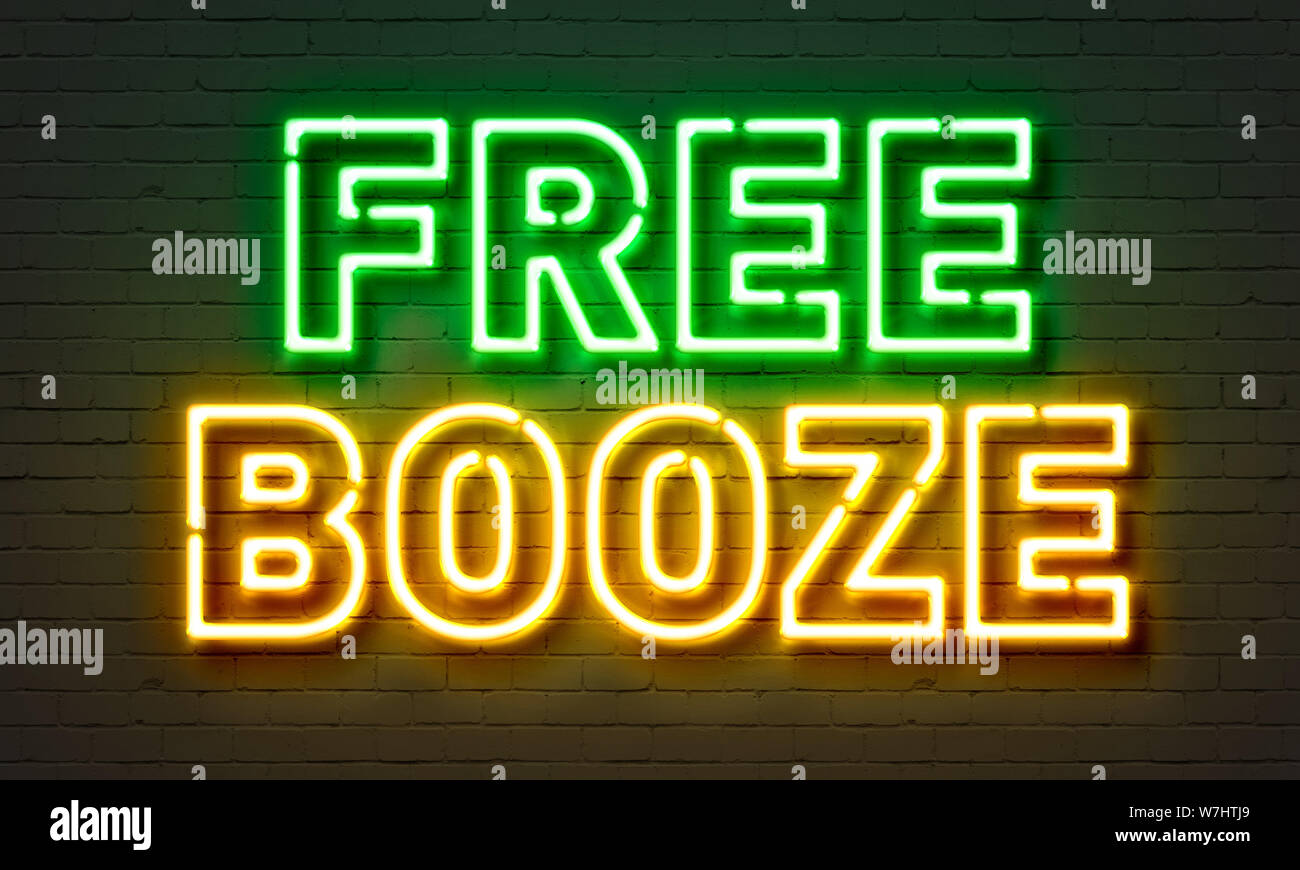 Free booze neon sign on brick wall background Stock Photo - Alamy