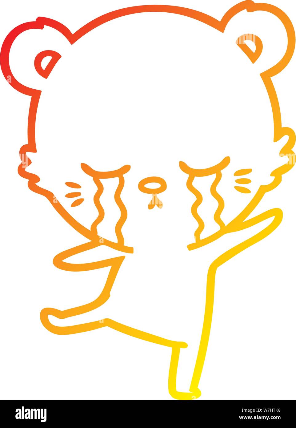 warm gradient line drawing of a crying cartoon bear balancing Stock ...