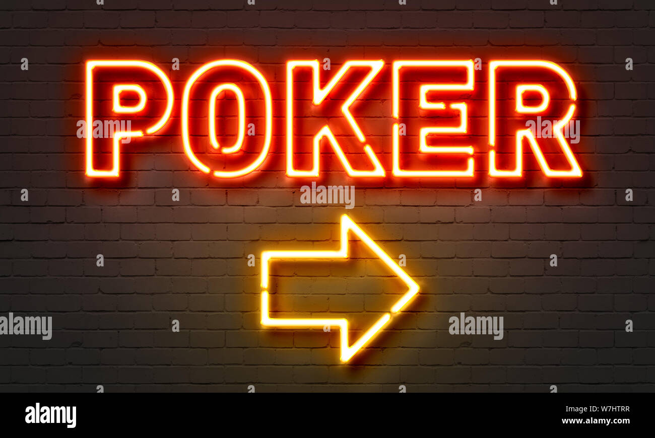 Poker neon sign on brick wall background Stock Photo - Alamy
