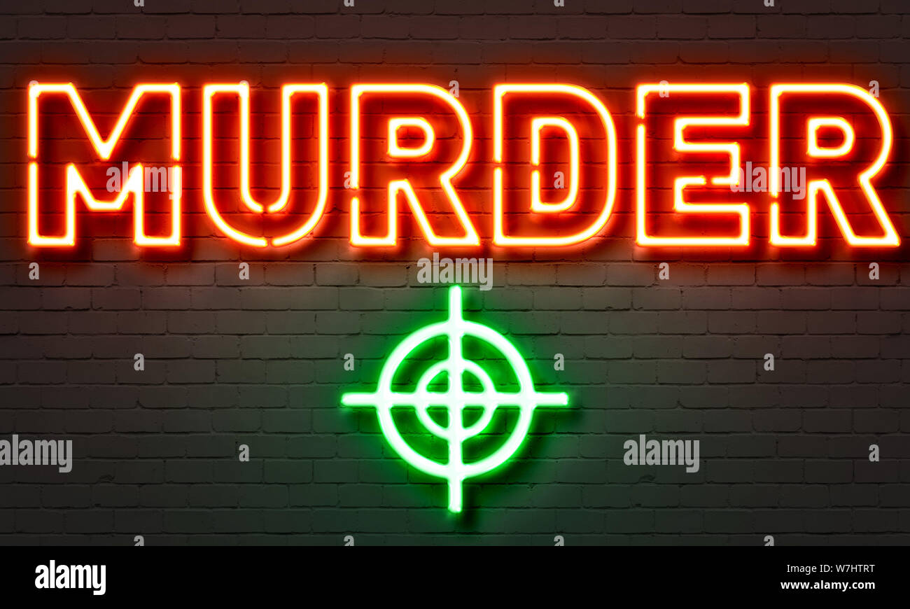 Murder neon sign on brick wall background Stock Photo - Alamy