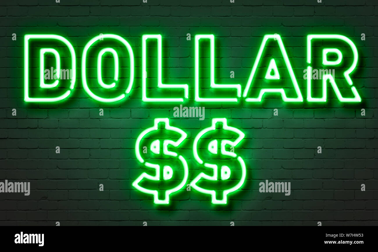 Dollar neon sign on brick wall background Stock Photo - Alamy