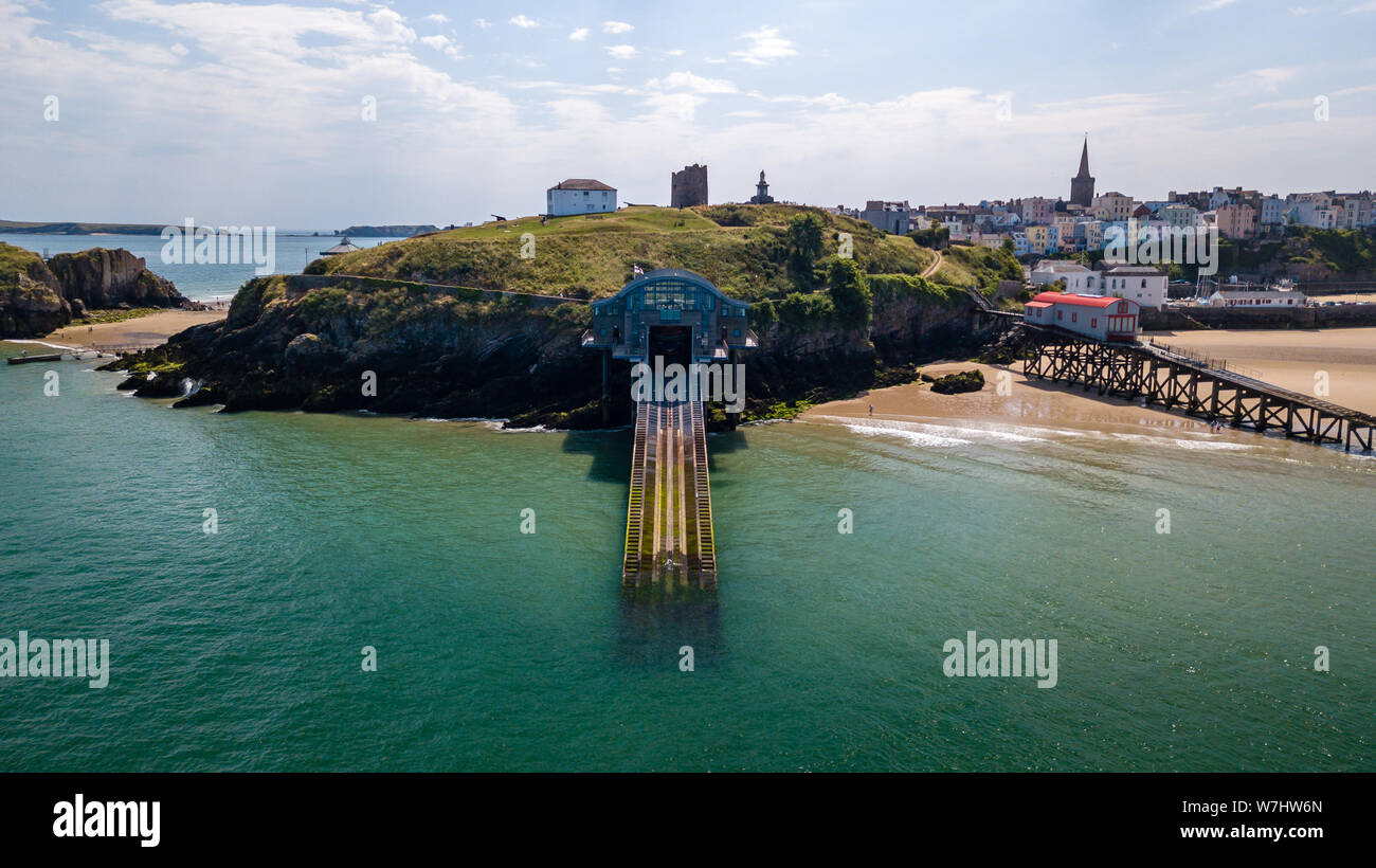 Aerial drone view of old and new lifeboat houses in the picturesque ...