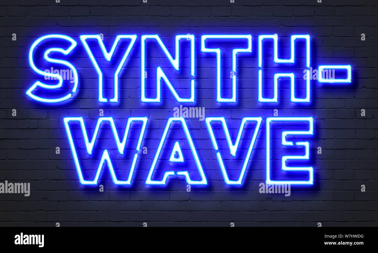 Synthwave neon sign on brick wall background Stock Photo - Alamy