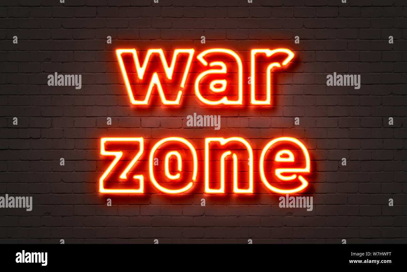 War zone neon sign on brick wall background Stock Photo - Alamy