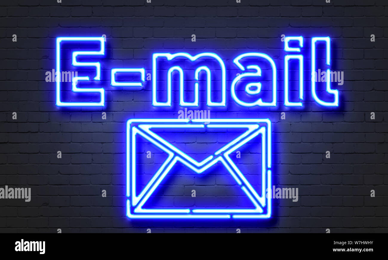 E-mail neon sign on brick wall background Stock Photo - Alamy