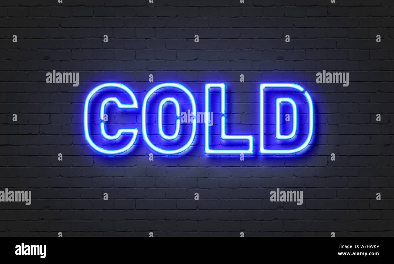 Cold neon sign on brick wall background Stock Photo - Alamy