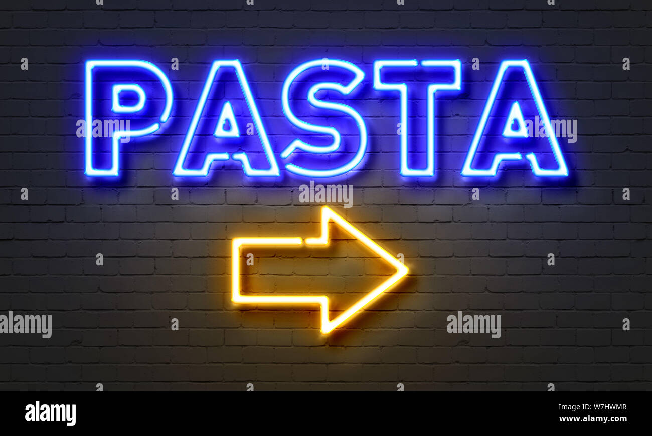 Pasta neon sign on brick wall background Stock Photo - Alamy