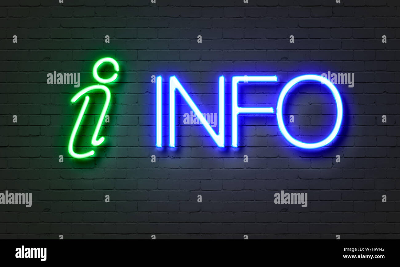 Info neon sign on brick wall background Stock Photo - Alamy