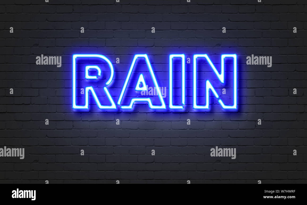 Rain neon sign on brick wall background Stock Photo - Alamy