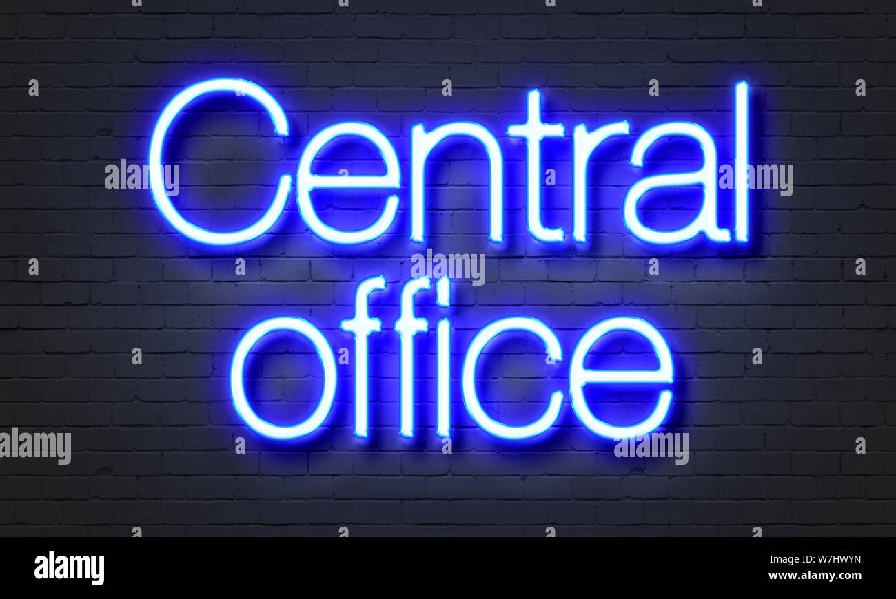 Central office neon sign on brick wall background Stock Photo - Alamy
