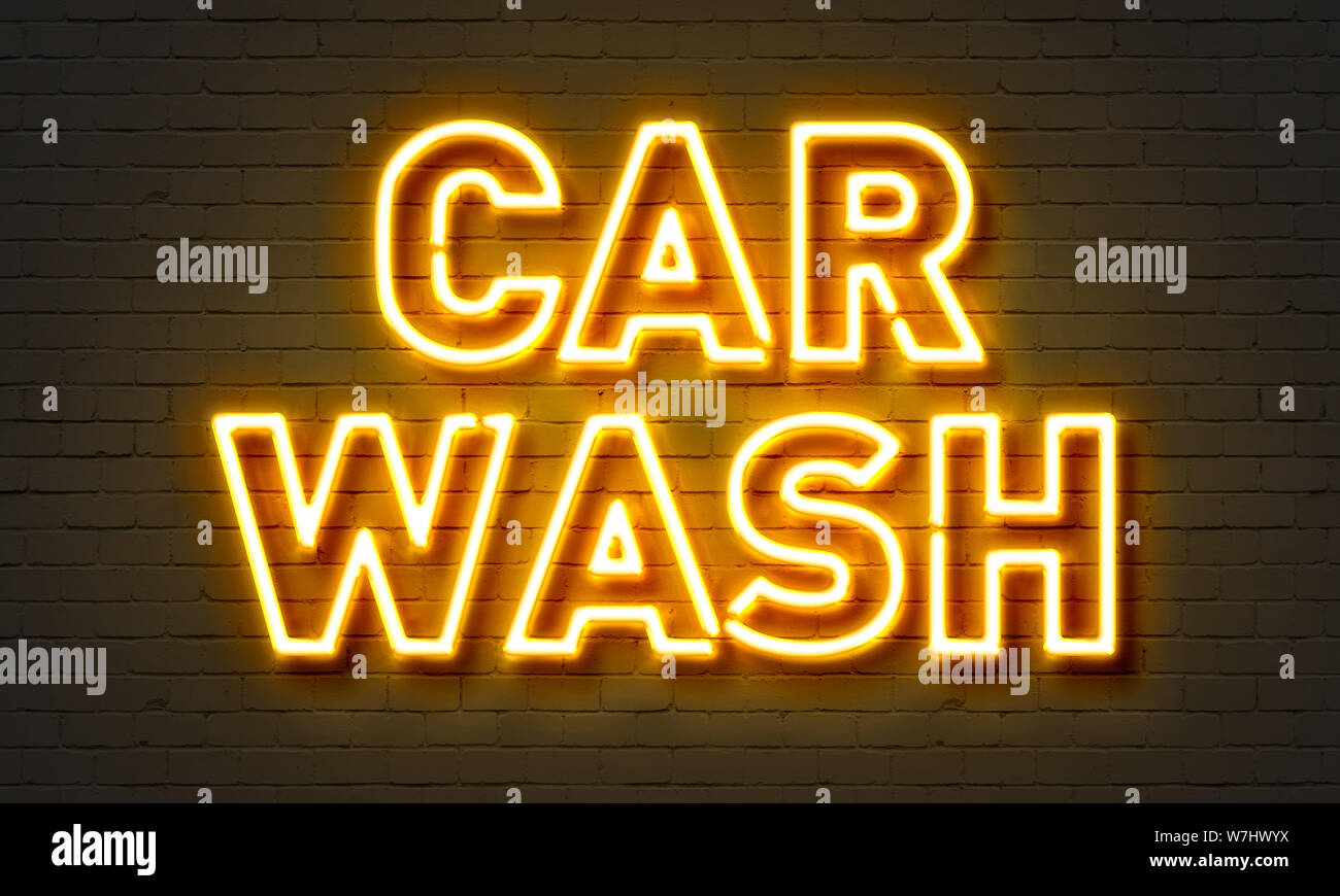 Car wash neon sign on brick wall background Stock Photo - Alamy