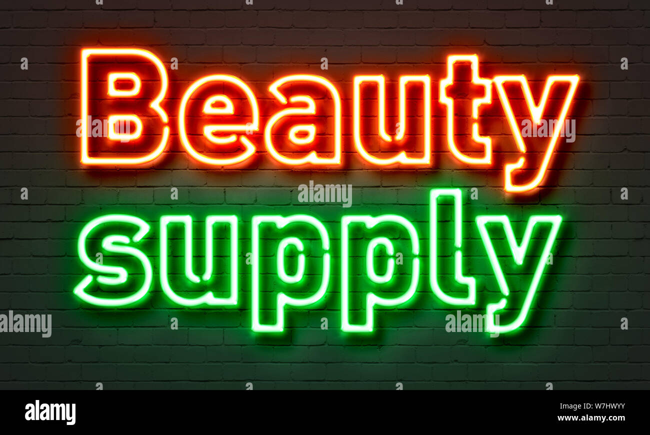 Beauty supply neon sign on brick wall background Stock Photo - Alamy