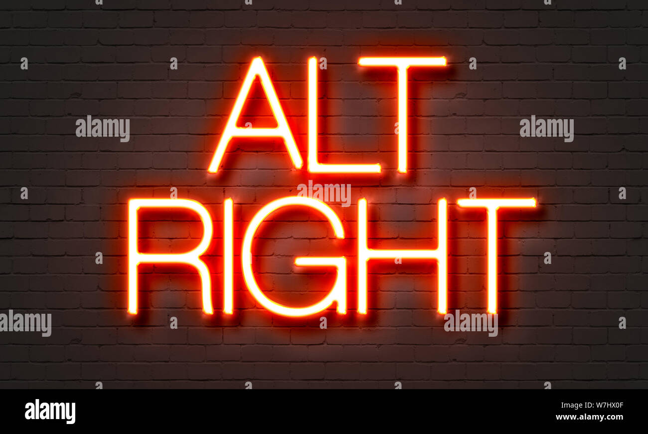 Alt right neon sign on brick wall background Stock Photo - Alamy