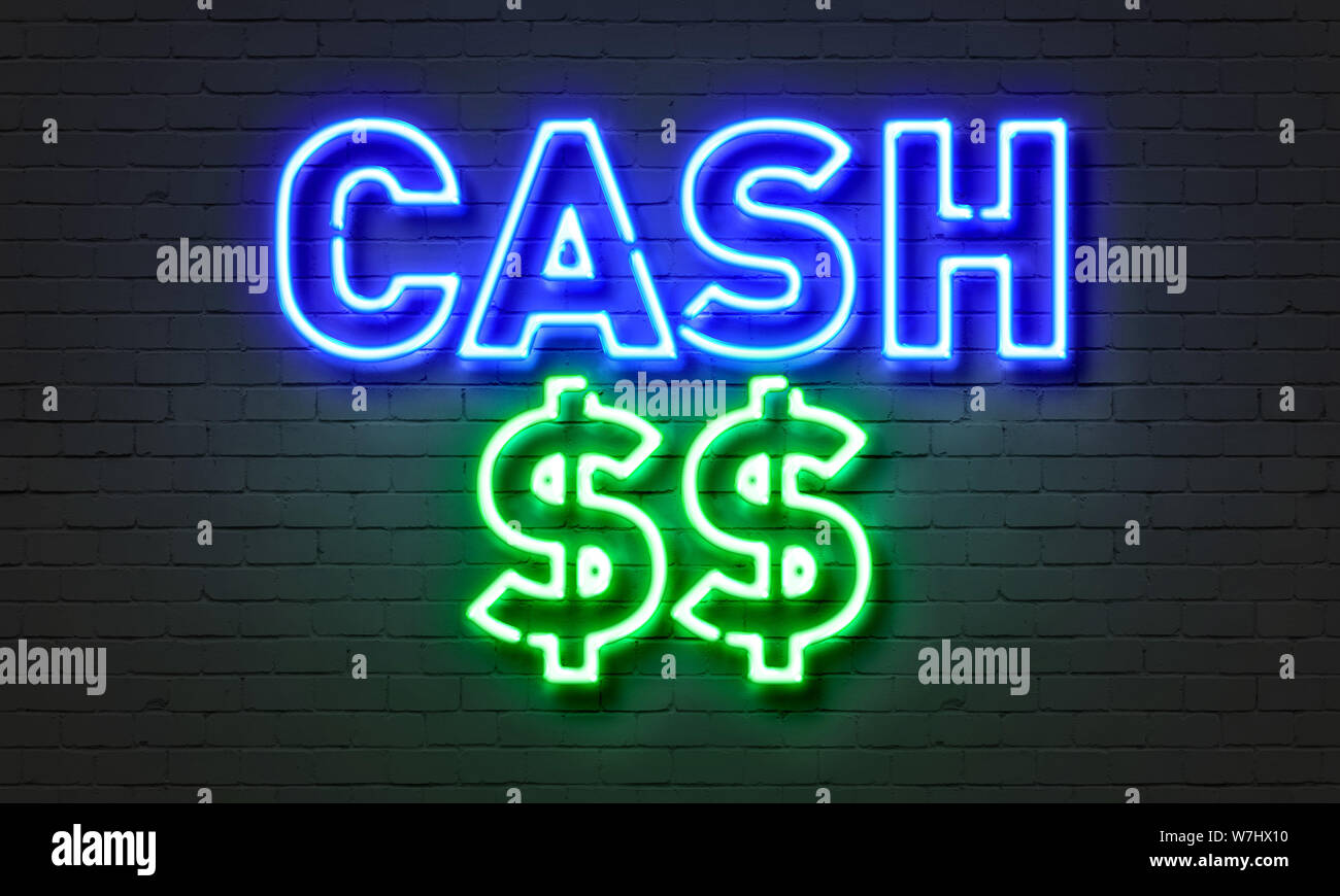 Cash neon sign on brick wall background Stock Photo - Alamy