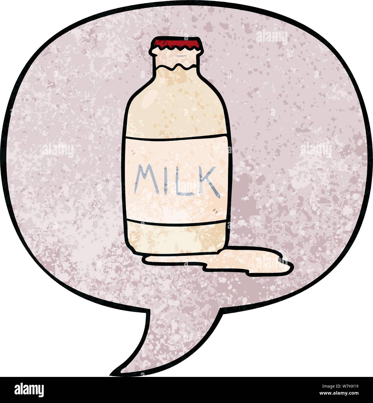cartoon pint of fresh milk with speech bubble in retro texture style ...