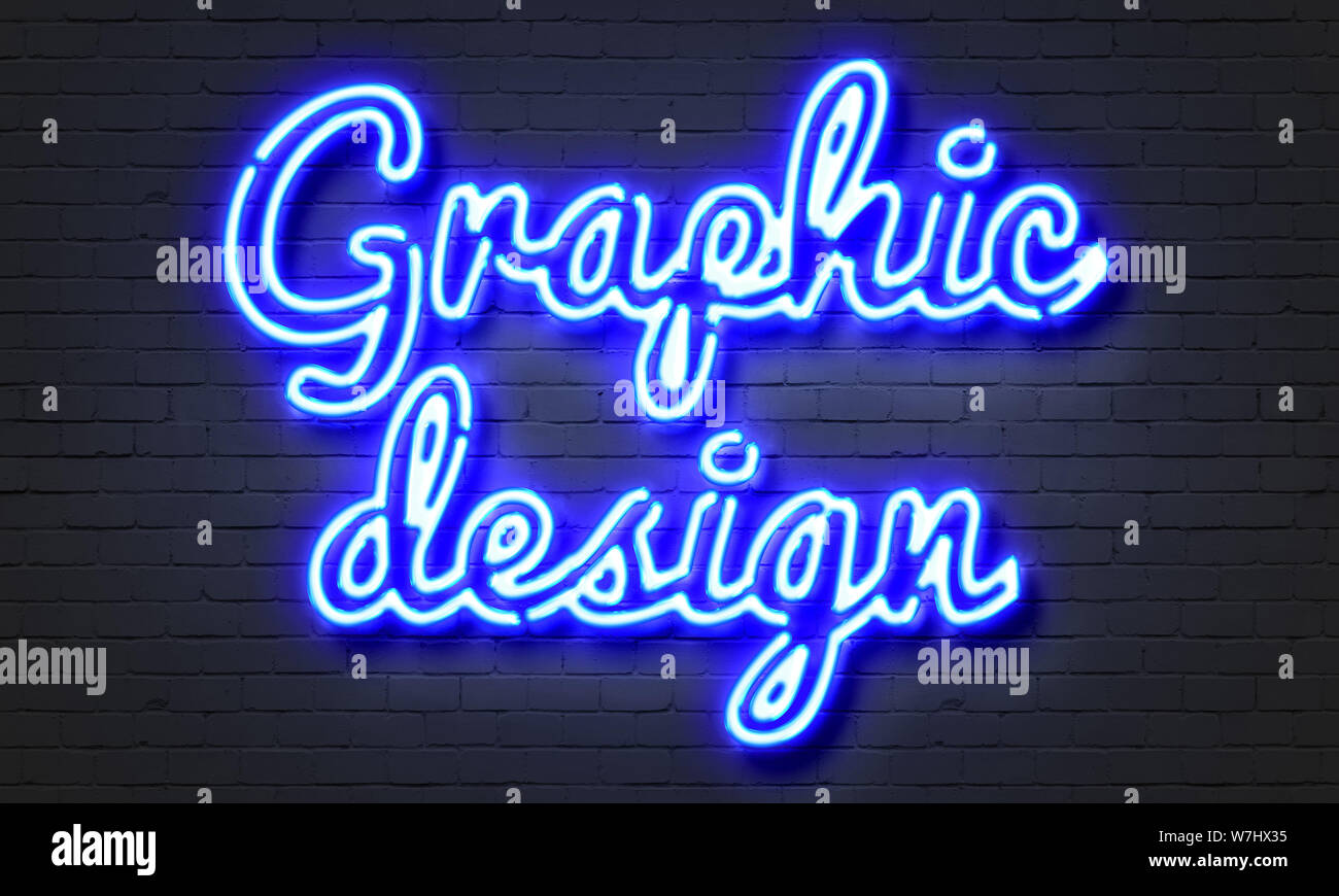 Graphic design neon sign on brick wall background Stock Photo - Alamy