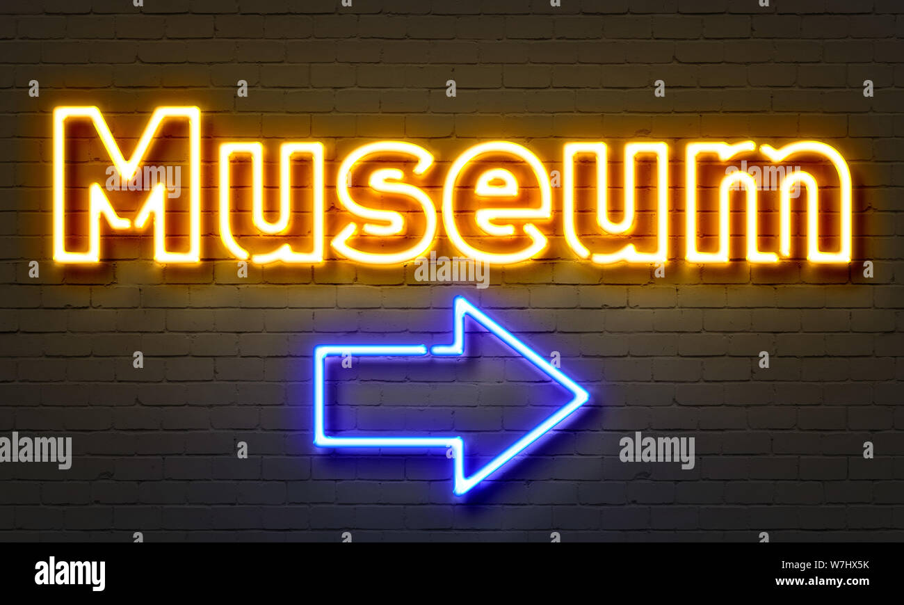 Museum neon sign on brick wall background Stock Photo - Alamy