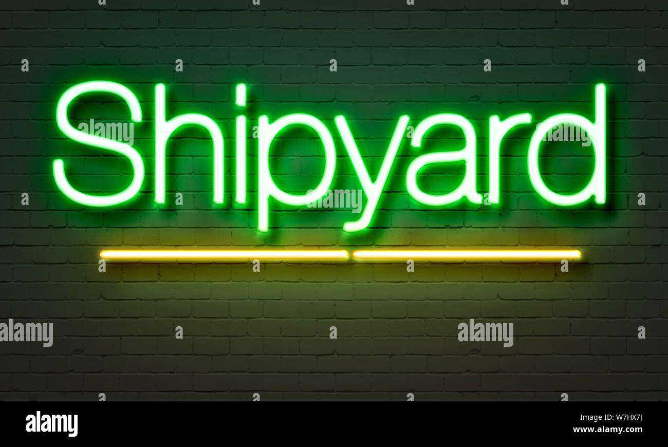 Shipyard neon sign on brick wall background Stock Photo - Alamy