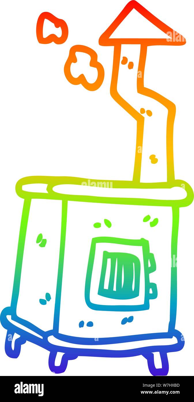 rainbow gradient line drawing of a cartoon old wood burner Stock Vector ...