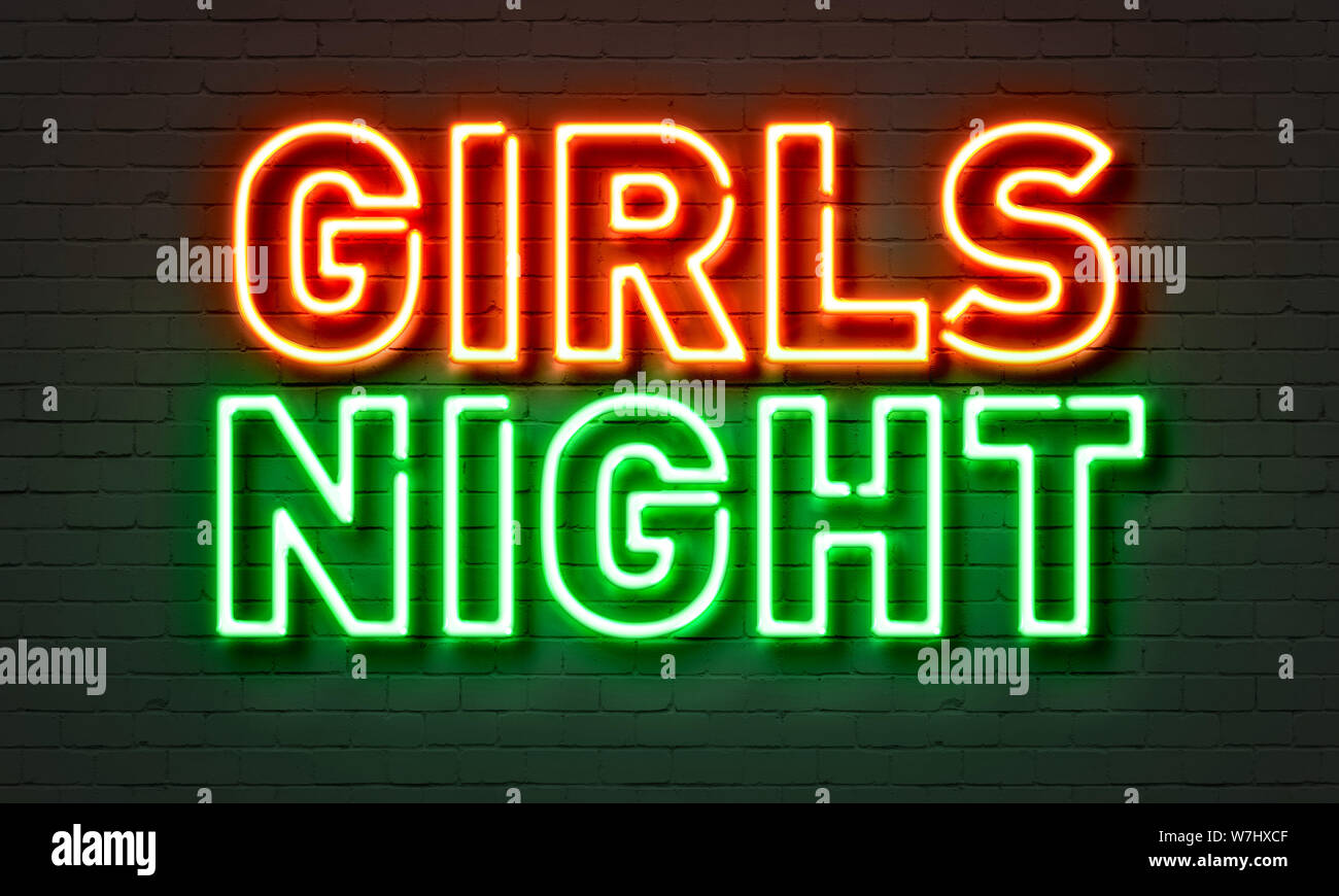 Girls night neon sign on brick wall background Stock Photo - Alamy
