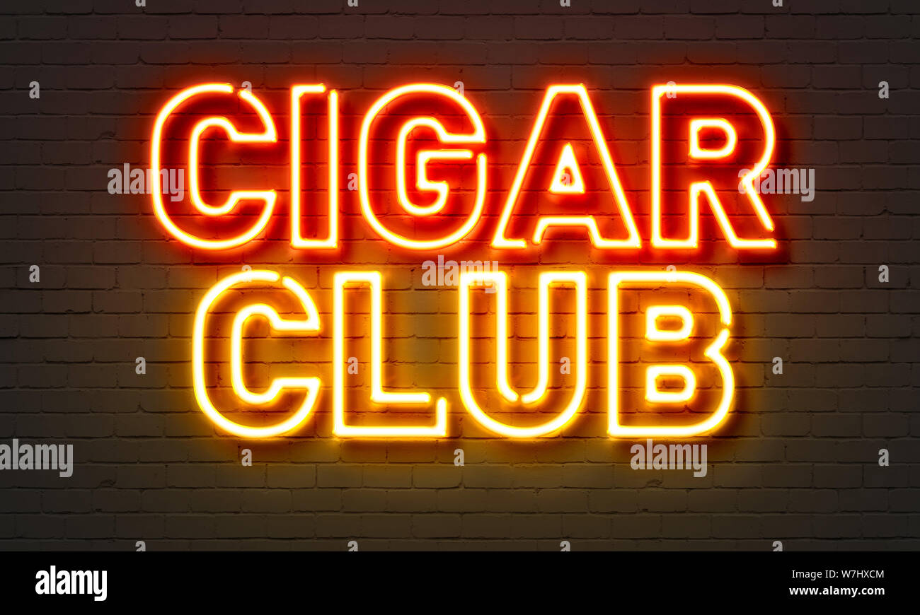 Cigar club neon sign on brick wall background Stock Photo - Alamy