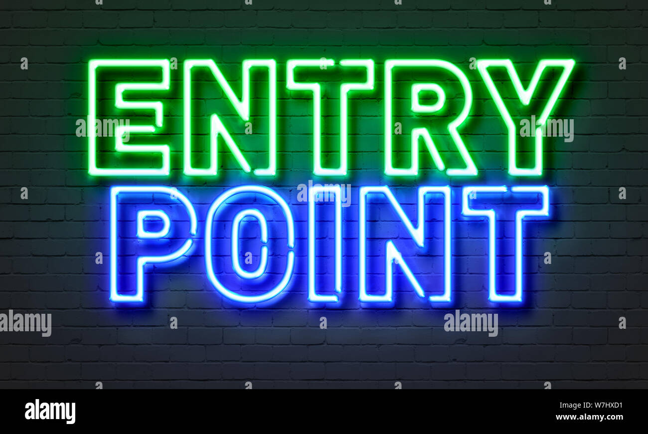 Entry point neon sign on brick wall background Stock Photo - Alamy