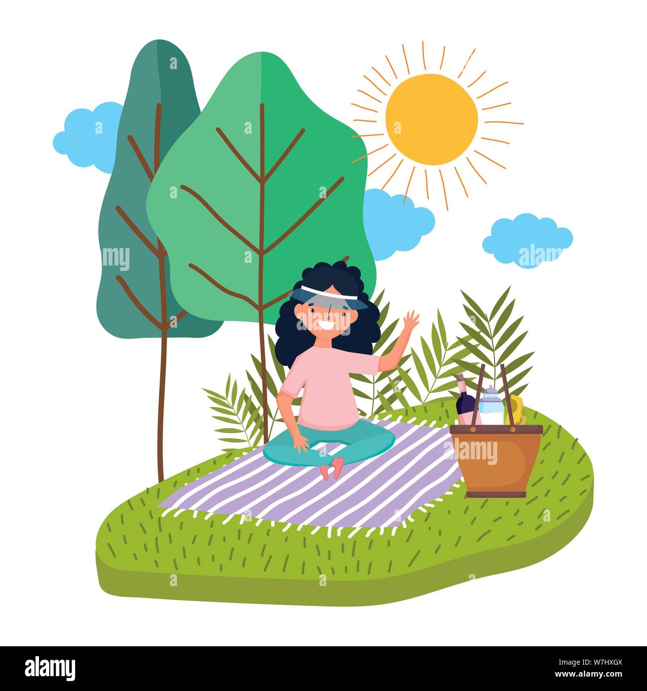 Woman cartoon having picnic design, Food summer outdoor leisure healthy ...