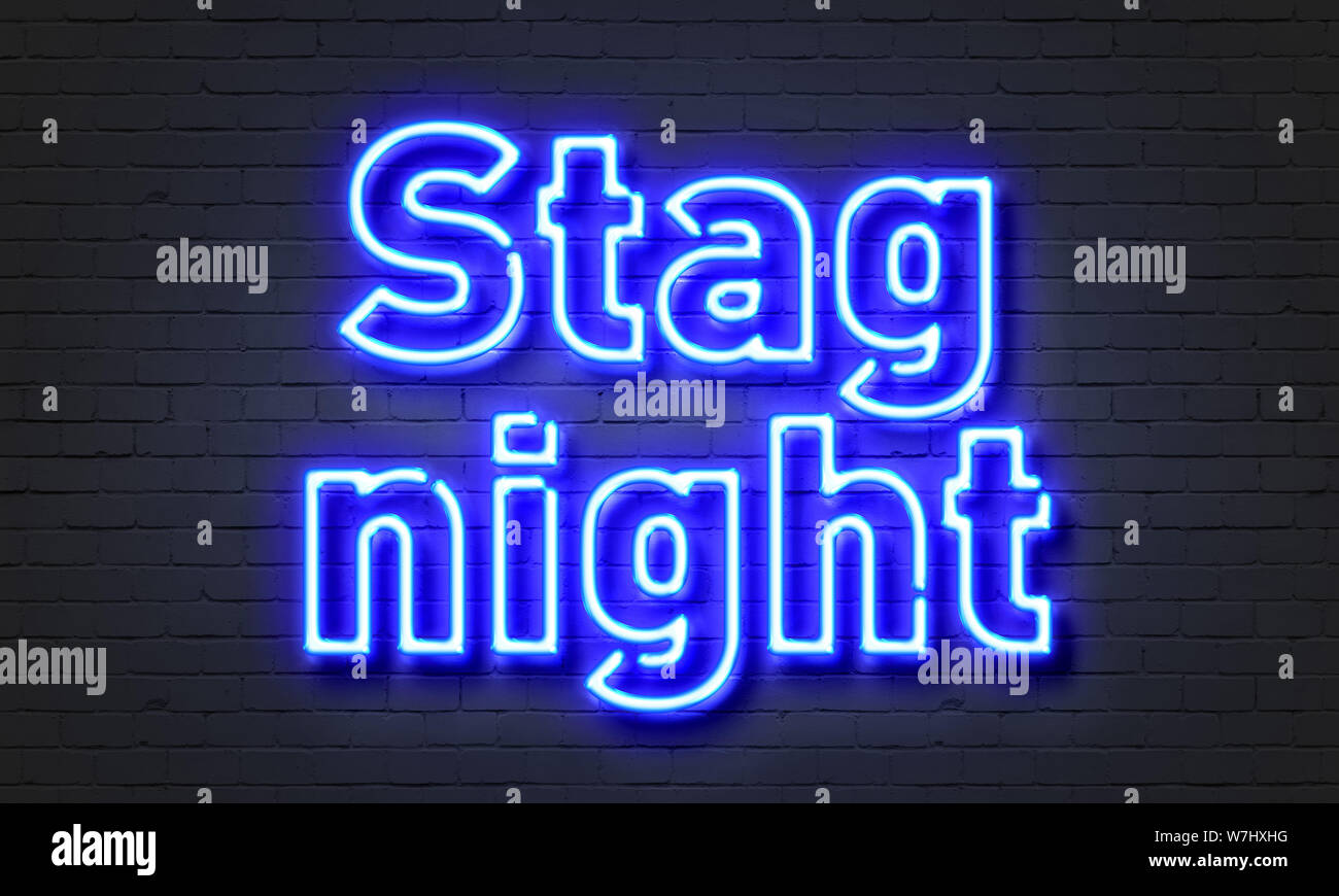 Stag night neon sign on brick wall background Stock Photo - Alamy