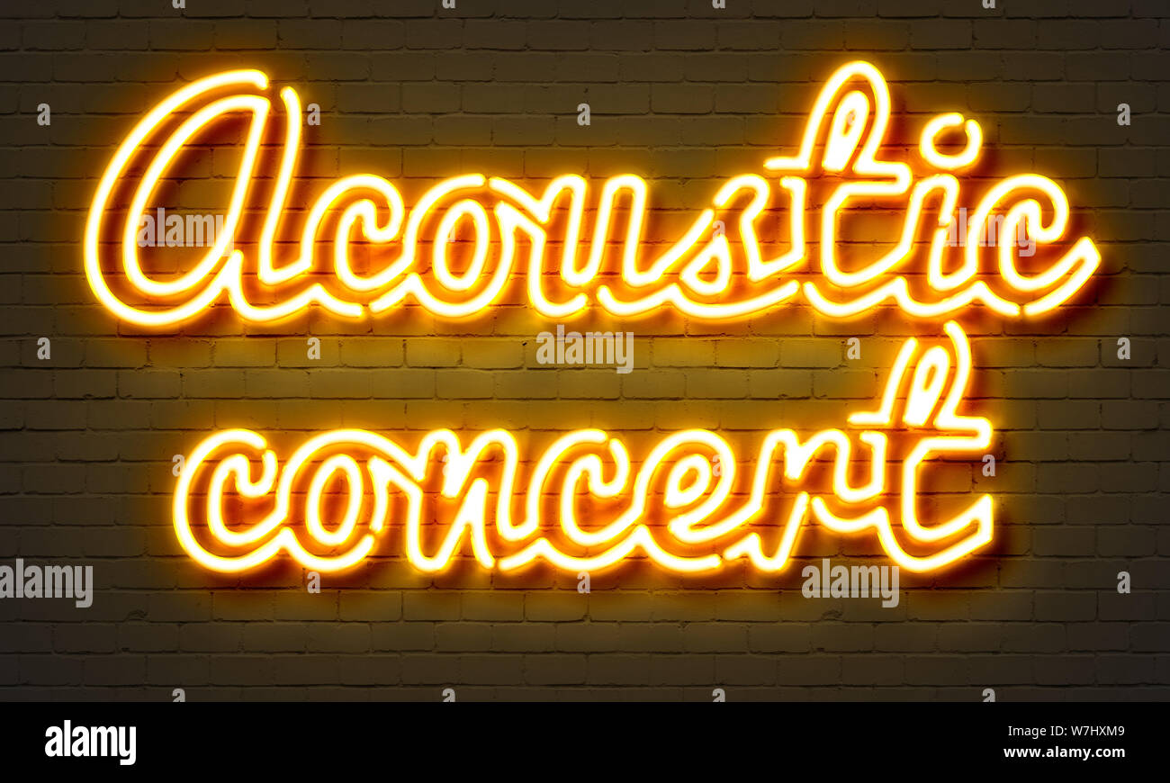 Acoustic concert neon sign on brick wall background Stock Photo - Alamy