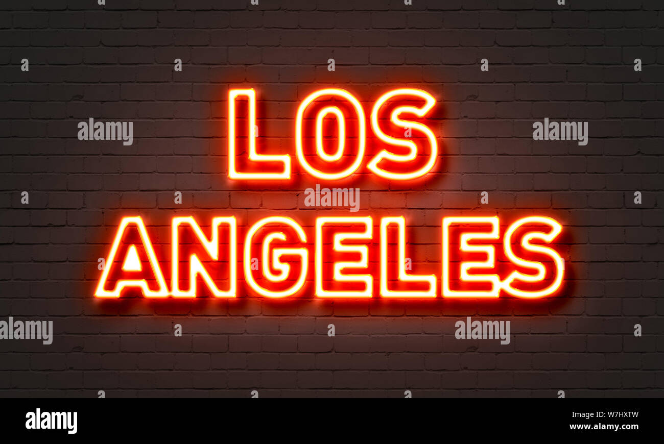 Los Angeles neon sign on brick wall background Stock Photo - Alamy