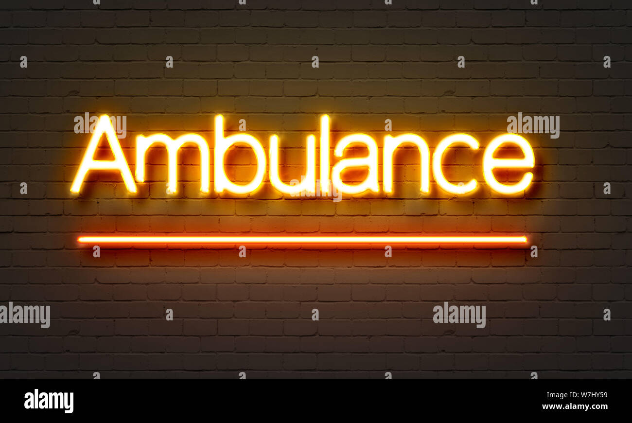 Ambulance neon sign on brick wall background Stock Photo - Alamy