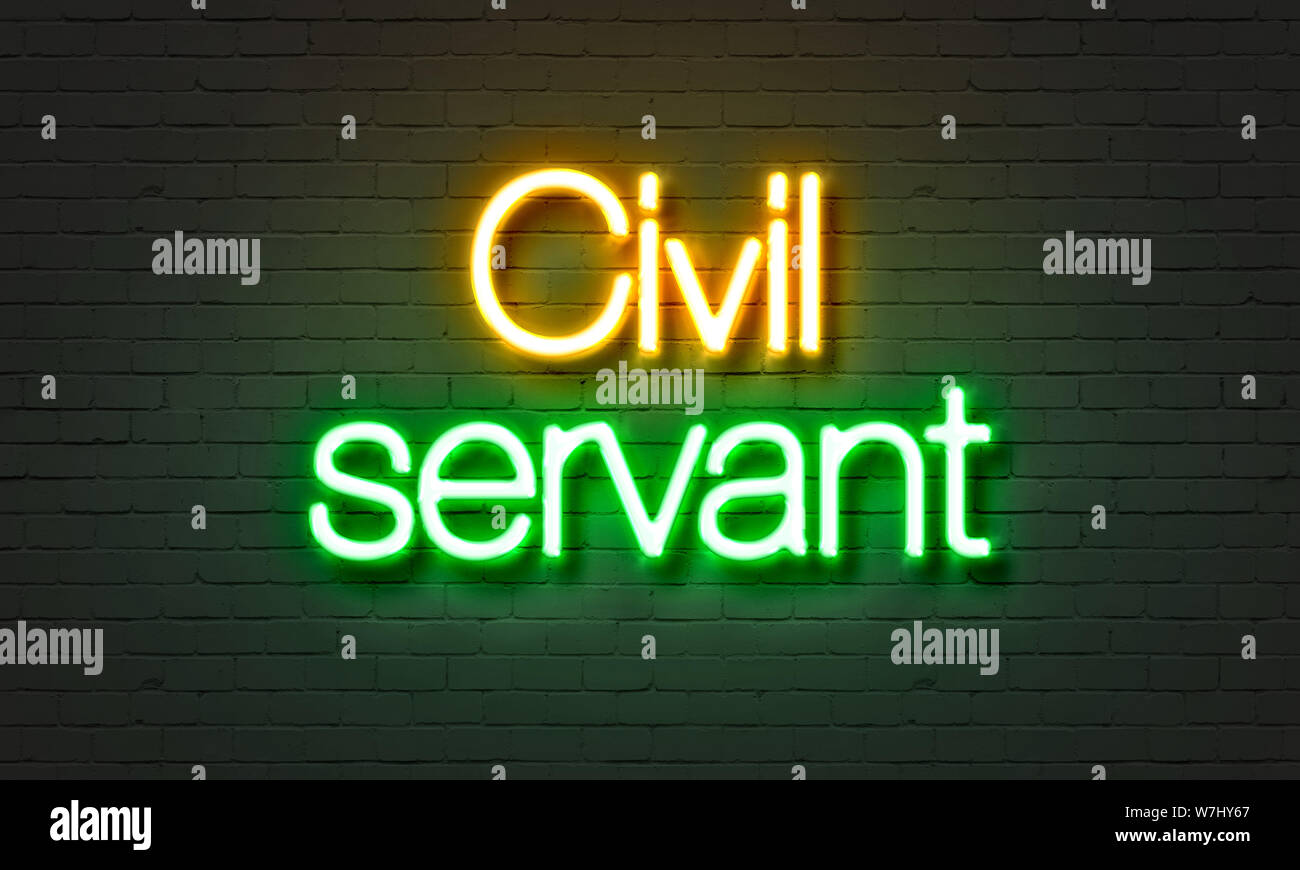 Civil servant neon sign on brick wall background Stock Photo - Alamy