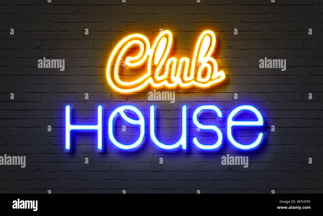Club house neon sign on brick wall background Stock Photo - Alamy
