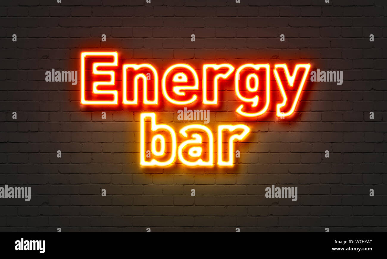 Energy bar neon sign on brick wall background Stock Photo - Alamy