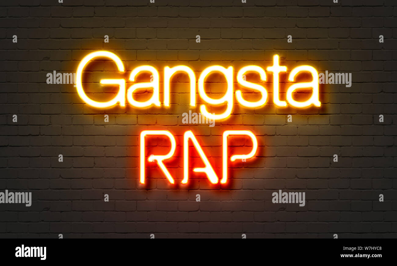 Gangsta rap neon sign on brick wall background Stock Photo - Alamy