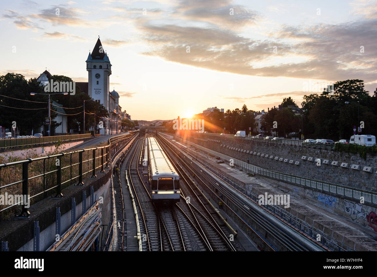 Wien, Vienna: subway line 4, river Wien, Town Hall 13. and 14. district ...