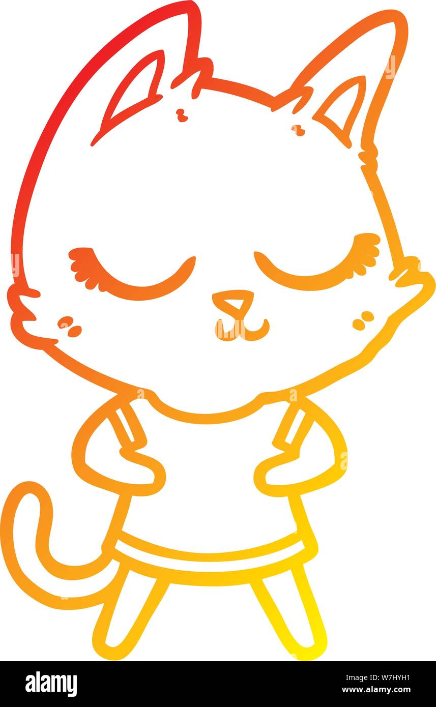 warm gradient line drawing of a calm cartoon cat Stock Vector Image ...