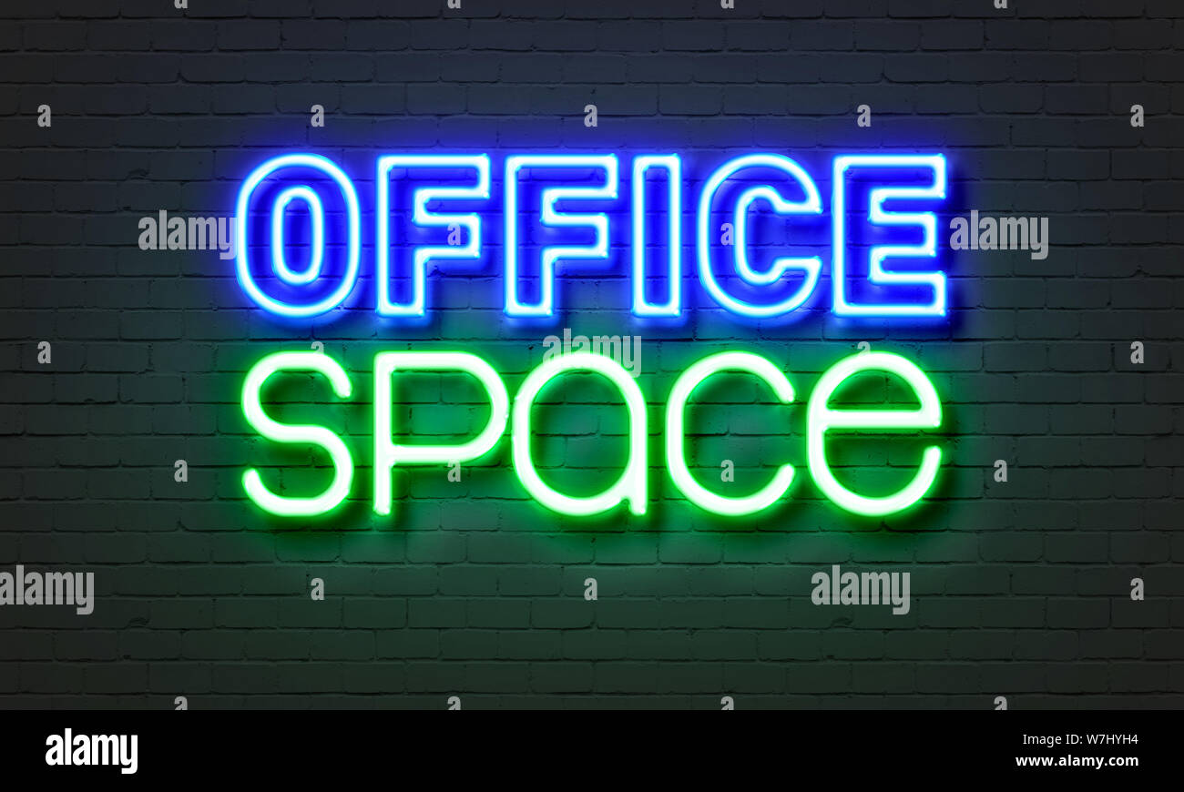 Office space neon sign on brick wall background Stock Photo - Alamy