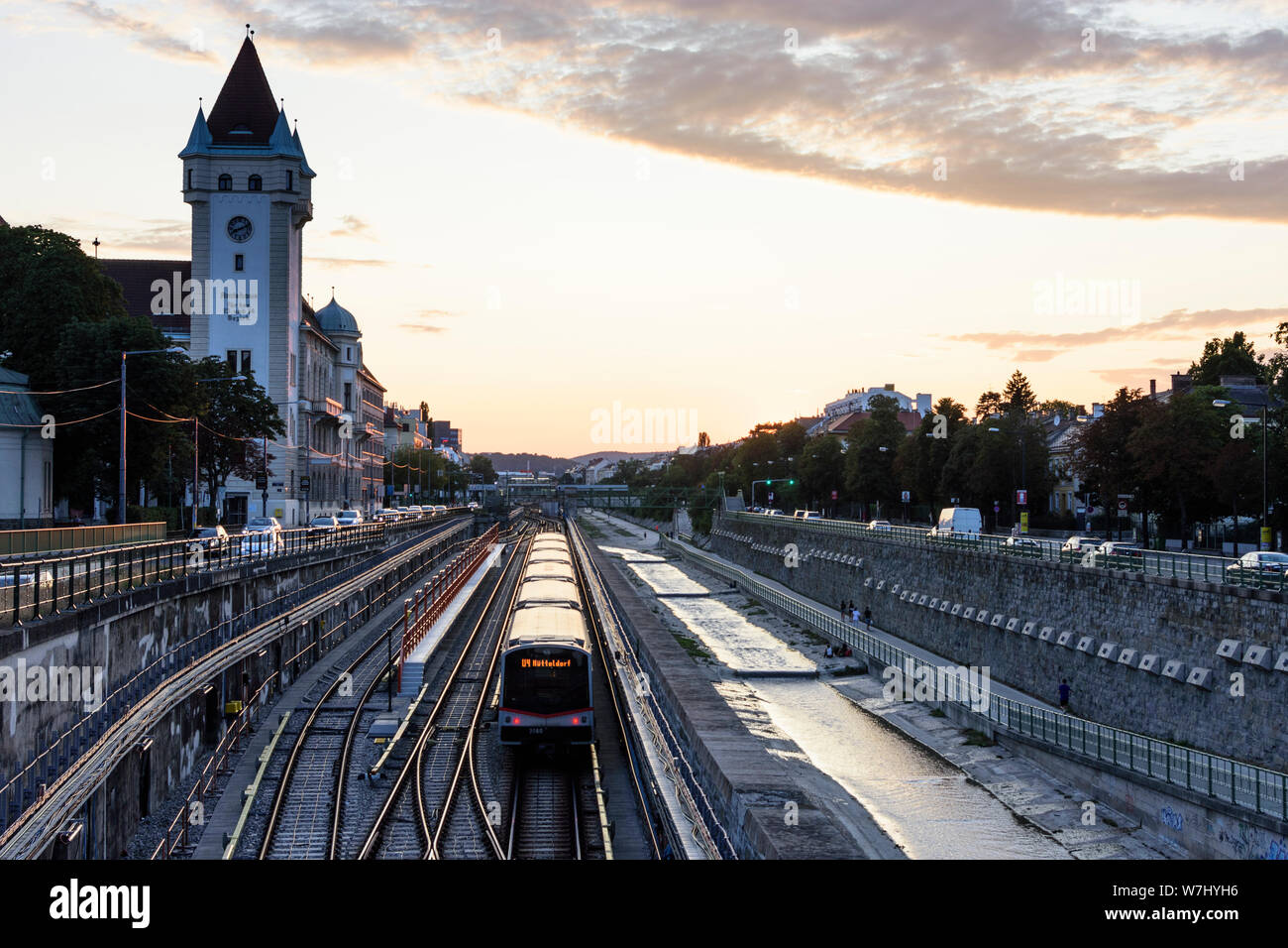 Wien, Vienna: subway line 4, river Wien, Town Hall 13. and 14. district ...