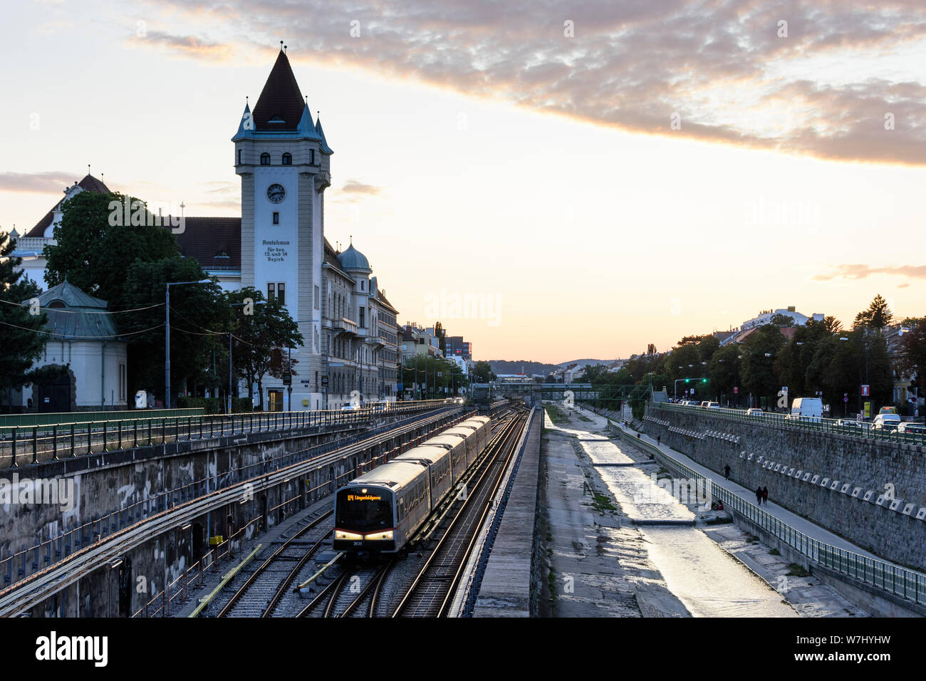 Wien, Vienna: subway line 4, river Wien, Town Hall 13. and 14. district ...