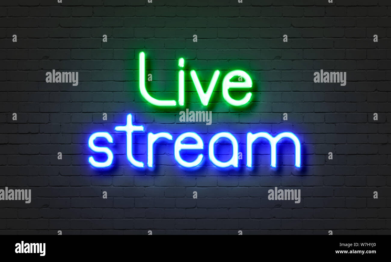 Live stream neon sign on brick wall background Stock Photo - Alamy
