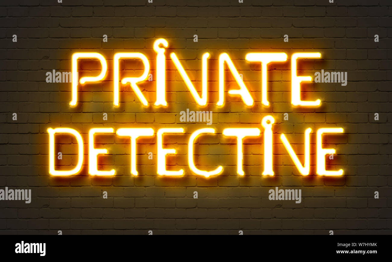Private detective neon sign on brick wall background Stock Photo - Alamy